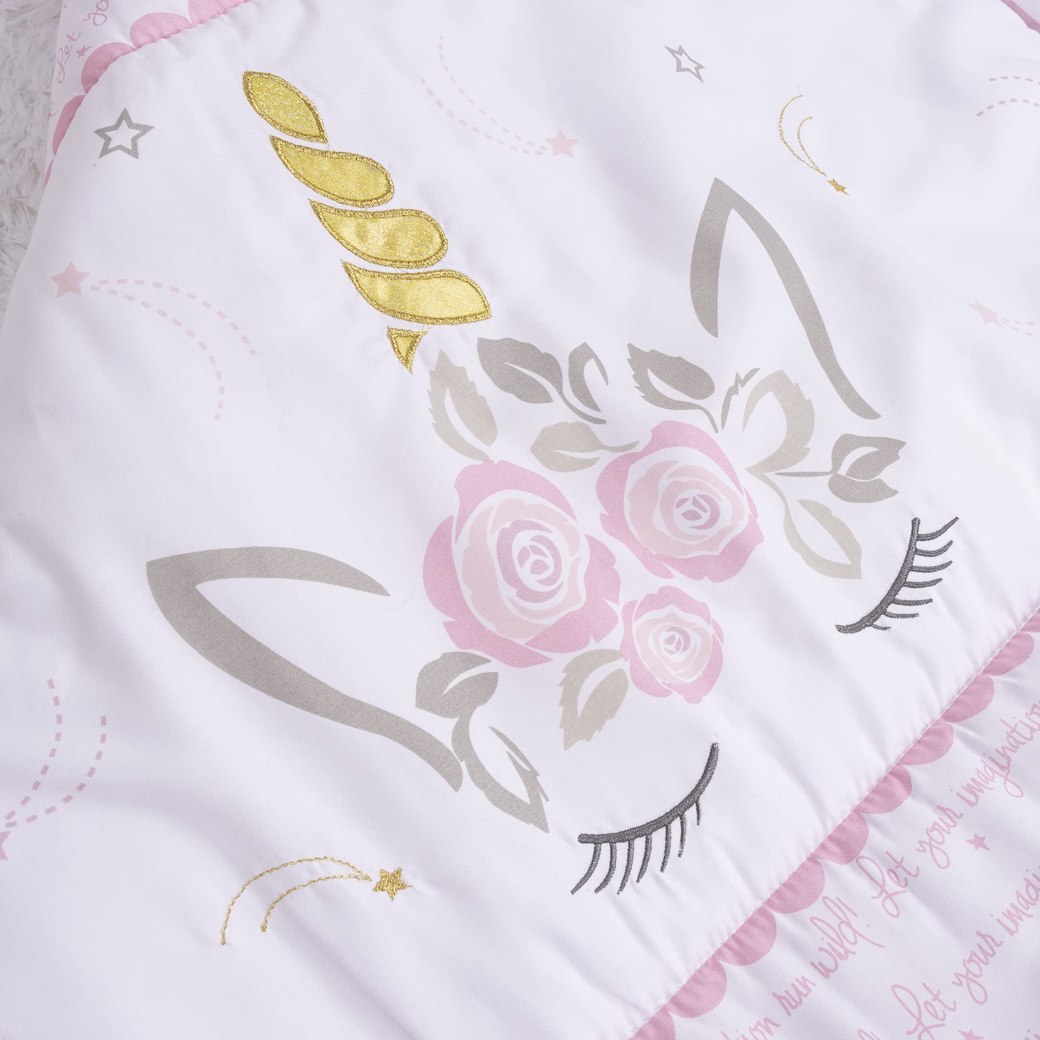 Sammy & Lou Mystical Dreams 4-Piece Baby Nursery Crib Bedding Set for Girls, Includes Quilt, Fitted Crib Sheet, Crib Skirt, and Plush Toy