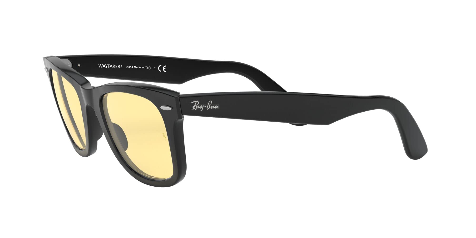 Ray-Ban RB2140F Original Wayfarer Low Bridge Fit Square Sunglasses, Black/Yellow, 52 mm