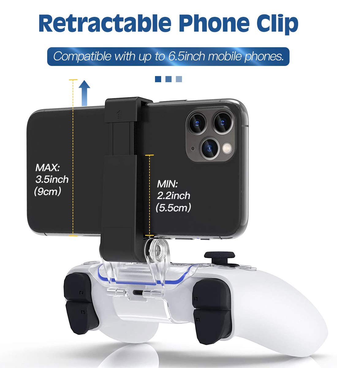 TiMOVO Phone Clip Mount for PS5 Controller, Adjustable Mobile Phone Gaming Clamp Bracket Stand Holder Fit PS5 DualSense Wireless Controller, Black