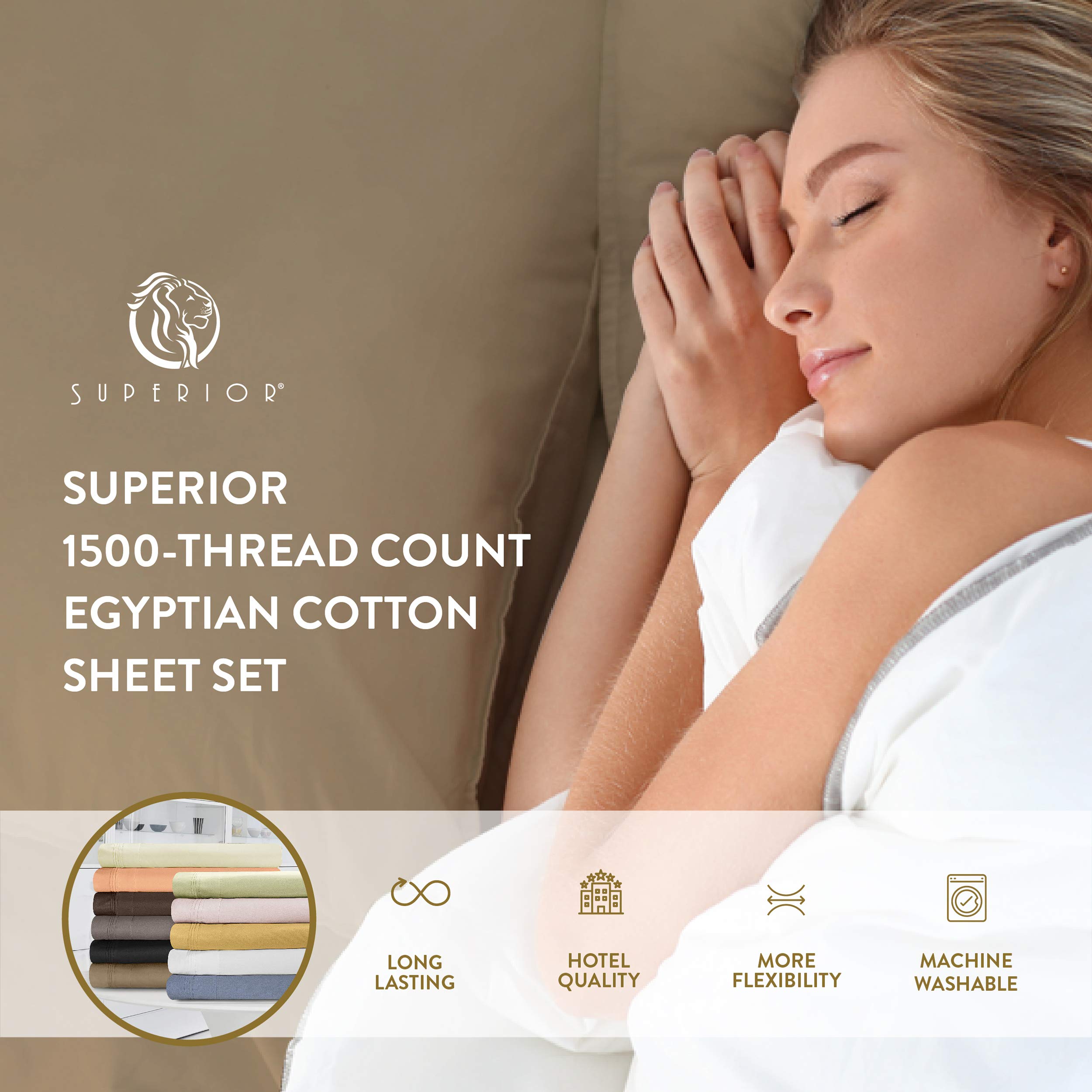 Superior Egyptian Cotton Sheet Set - Sarasota Premium Luxury 1500-Thread Count 100% Egyptian Cotton Bed Sheet Set Solid Deep Pocket Bedding, Queen Ivory