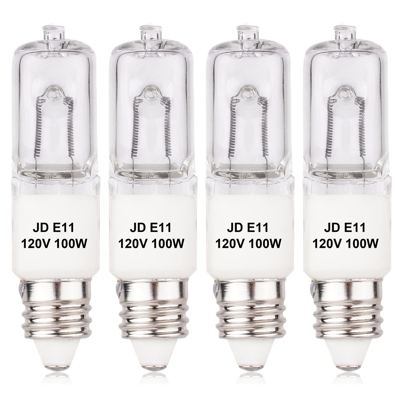 XBOCMY 4 Pack JDE11 120V 100W Halogen Bulb Dimmable Warm White 1600lm T4 Mini Candelabra Base for Chandeliers, Ceiling Fan, Cabinet Lighting, Pendants, Table Lamps, etc.