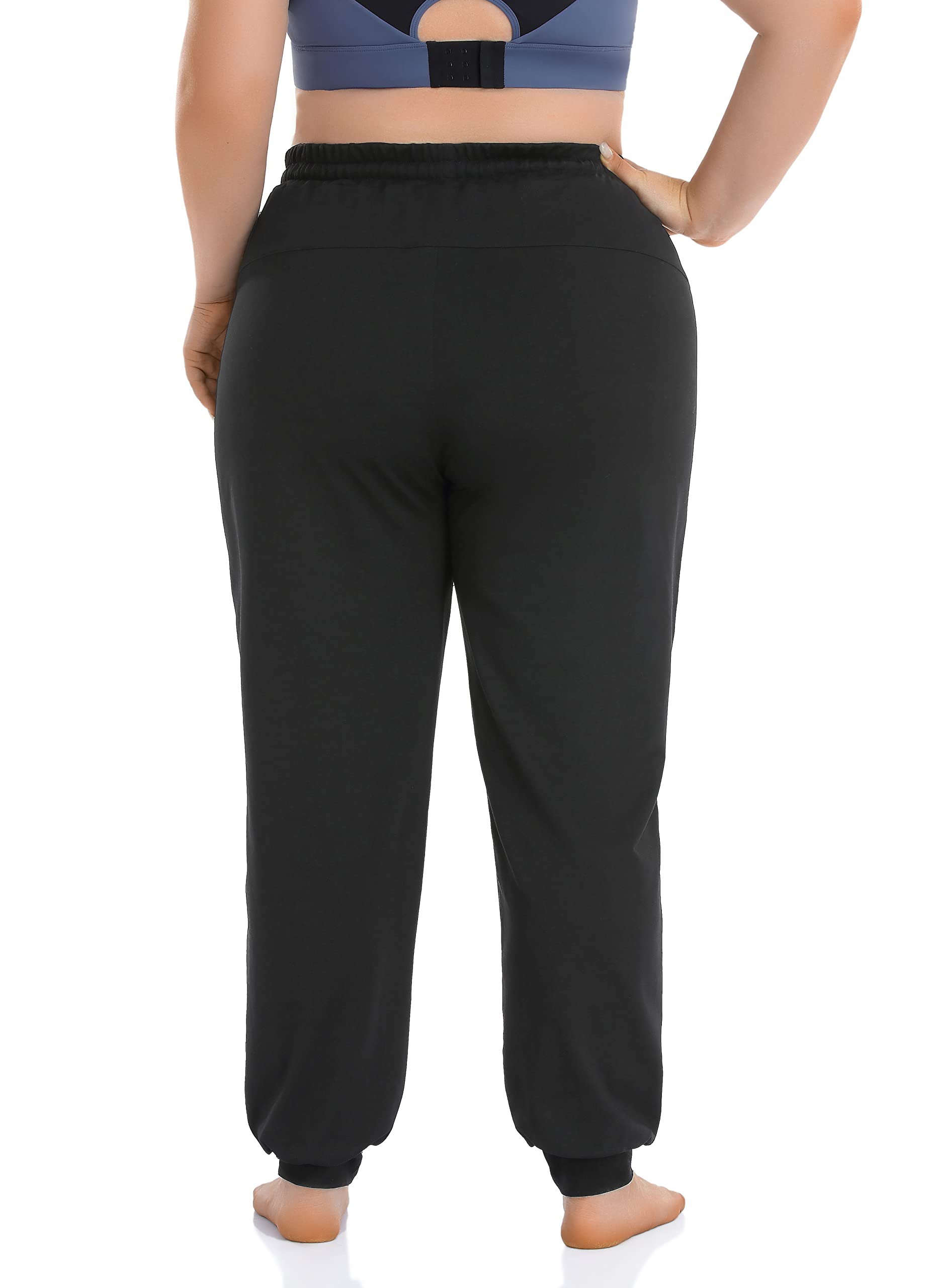 ZERDOCEAN Women's Plus Size Active Sweatpants Tapered Workout Caual Lounge Pants Joggers Pants Pockets Black 1X