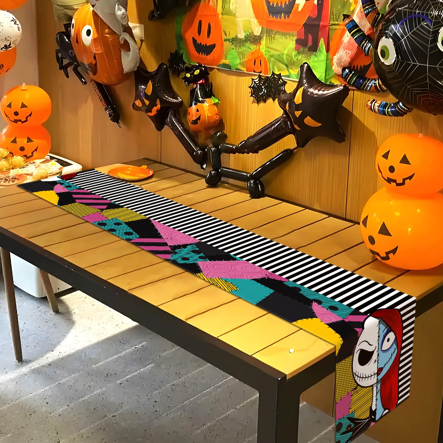 The Nightmare Before Christmas Table Runner Halloween Jack Skellington and Sally Birthday Party Decoration Home Kitchen Dining Room Decor (13" x 72")