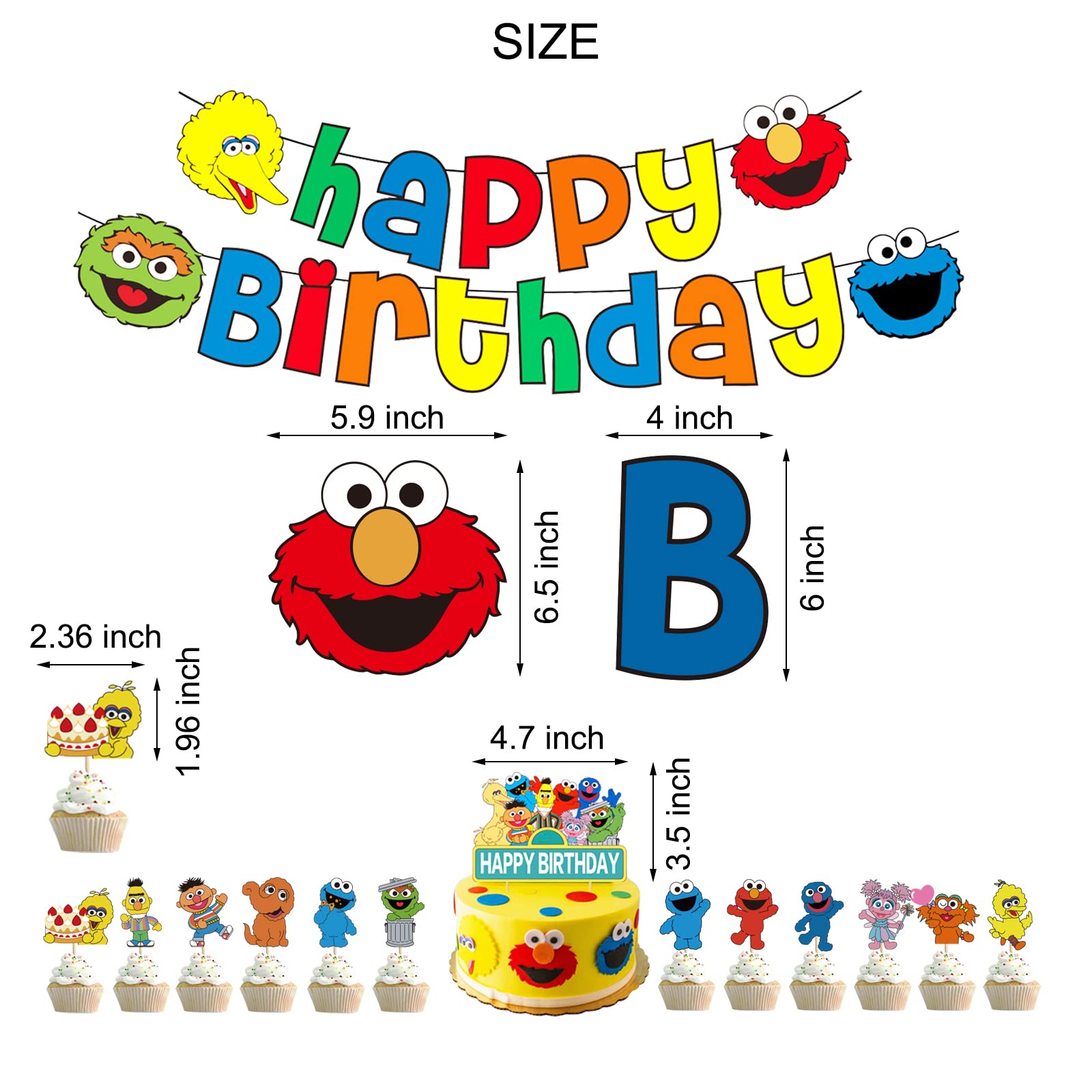 Sēsame Strēet Birthday Decorations for Birthday Party, Include Banners, Backdrop, Cake Topper, Tablecloth, Paper Plates, Cupcake toppers, Balloons
