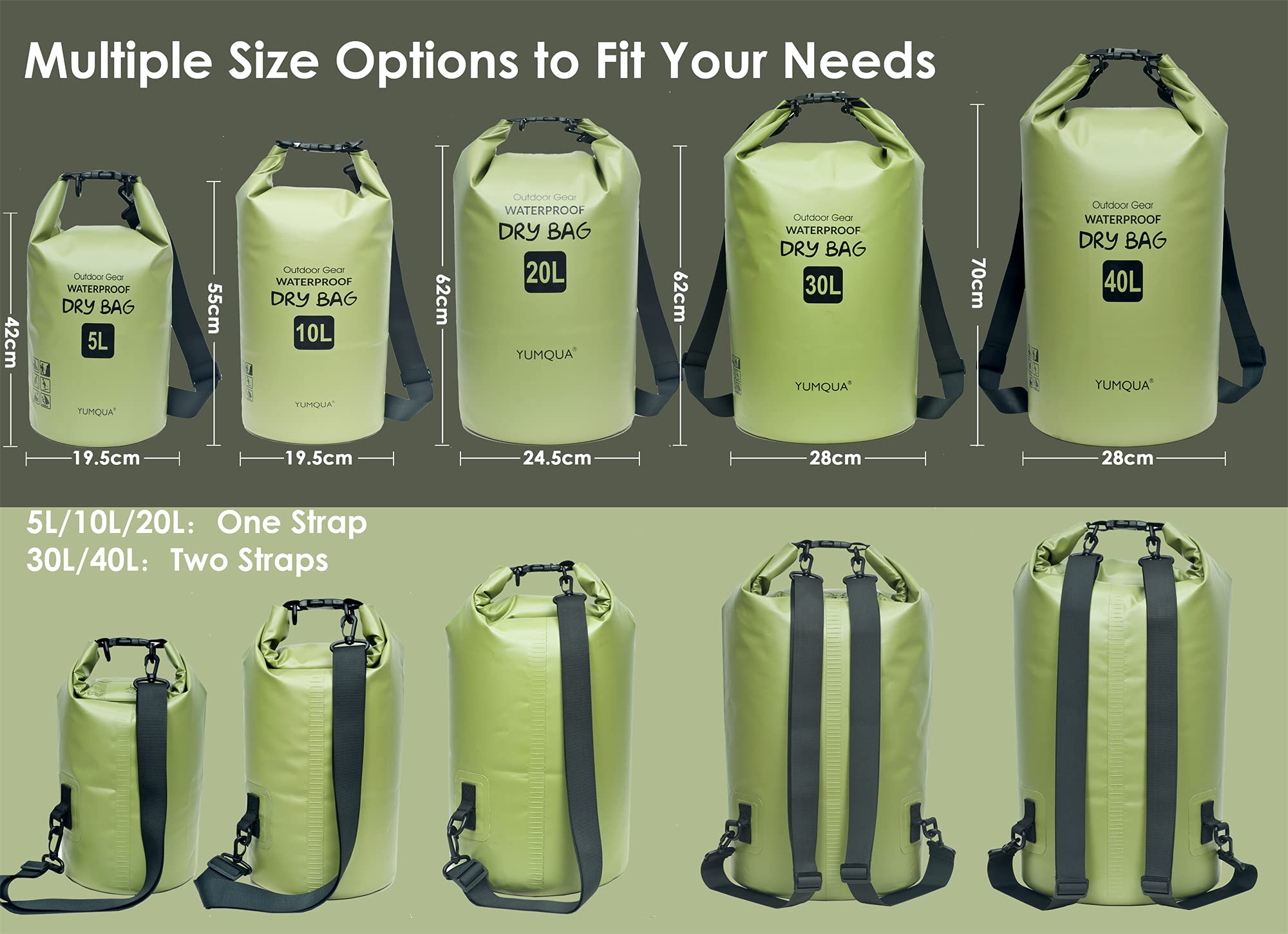 YUMQUA Waterproof Dry Bag Backpack 5L/10L/20L/30L/40L, Roll Top Floating Waterproof Storage Bags for Kayaking, Boating, Swimming, Hiking, Camping and Fishing