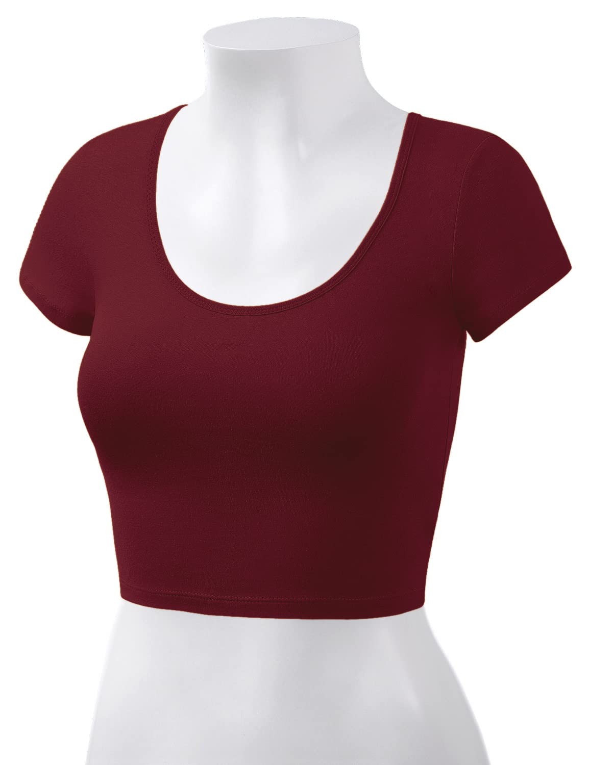 Women's Cotton Basic Scoop Neck Crop Tops Short Sleeve Tops DARKBURGUNDY M