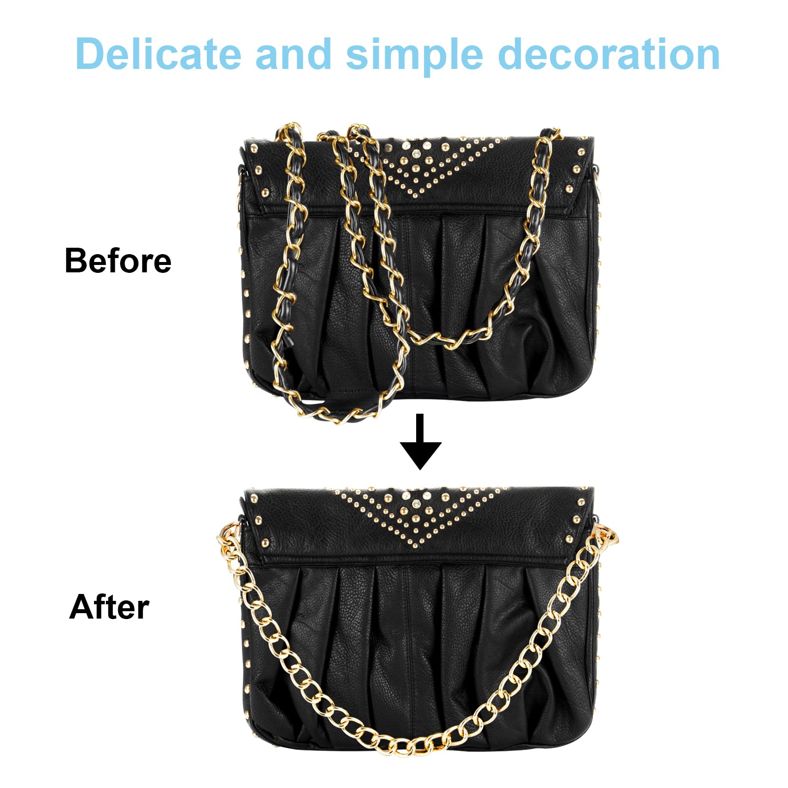 WLLHYF 4PCS DIY Iron Flat Chain Strap 7.87 Inch Purse Chain Strap Flat Wallet Handbag Accessories Charms Decoration Shoulder Bag Replacement Chain for Keys Wallet Purse Handbags Shoulder Bag