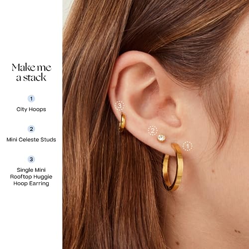 Tini Lux | Hypoallergenic Earrings | Square City Hoop | Silver | Titanium Silver Hoop Earrings | Silver Hoops for Women, Sensitive Ears, Trendy Womens Earring Set