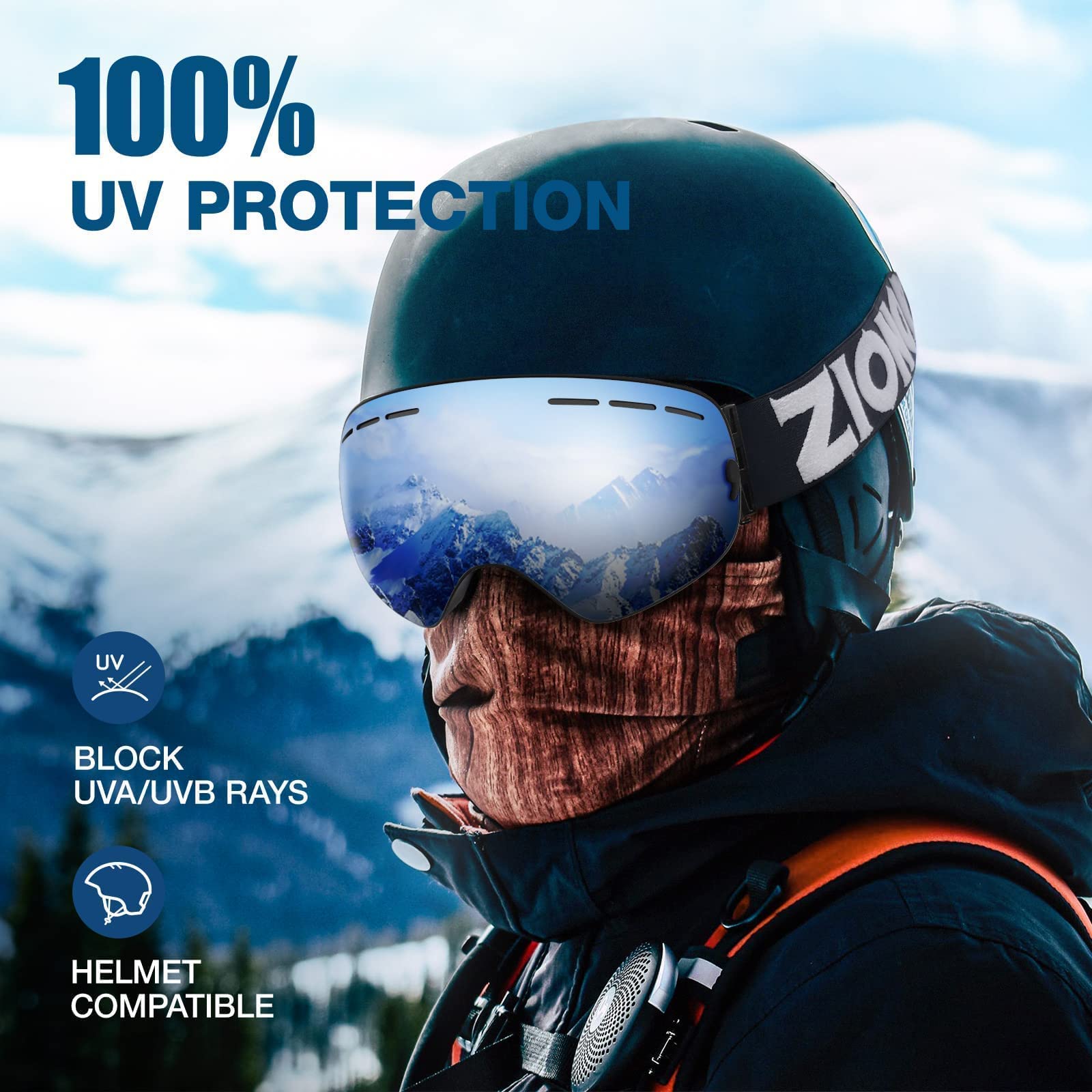 ZIONOR X Ski Snowboard Snow Goggles OTG Design for Men & Women and Ski Goggles Bag