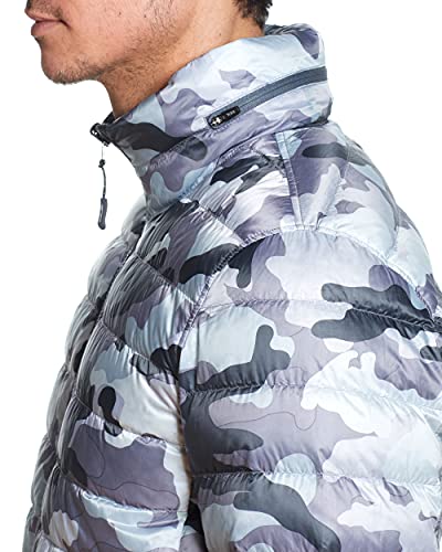 Tumi TumiPax Men's Recycled Reversible Packable Travel Puffer Jacket, Grey Camo, x-Large