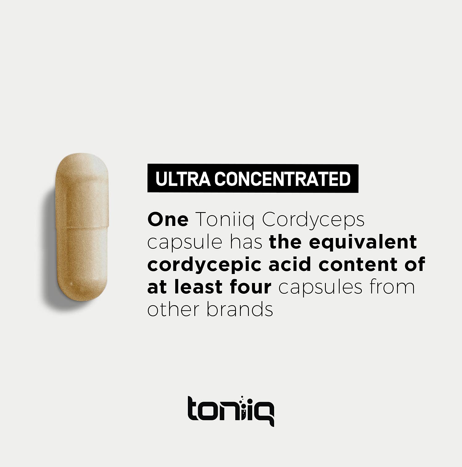 Toniiq 20% Cordycepic Acid Cordyceps Sinensis Capsules - 1300 mg CS-4 Strain - 40% Polysaccharides - Highly Concentrated and Bioavailable - 120 Veggie Capsules
