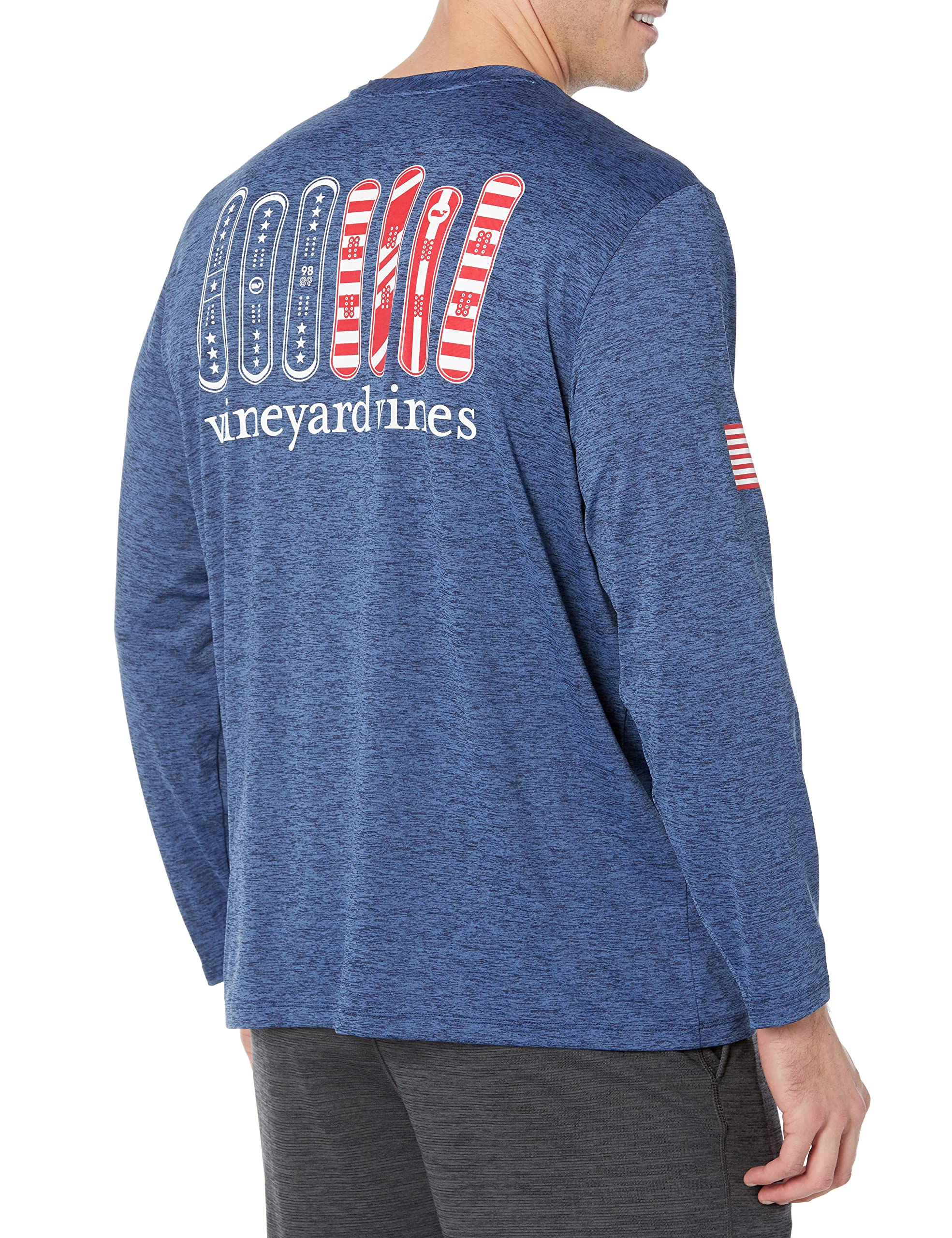 vineyard vines Men's USA Snowboards Long-Sleeve Harbor Performance Tee, Vineyard Navy HTHR, Medium