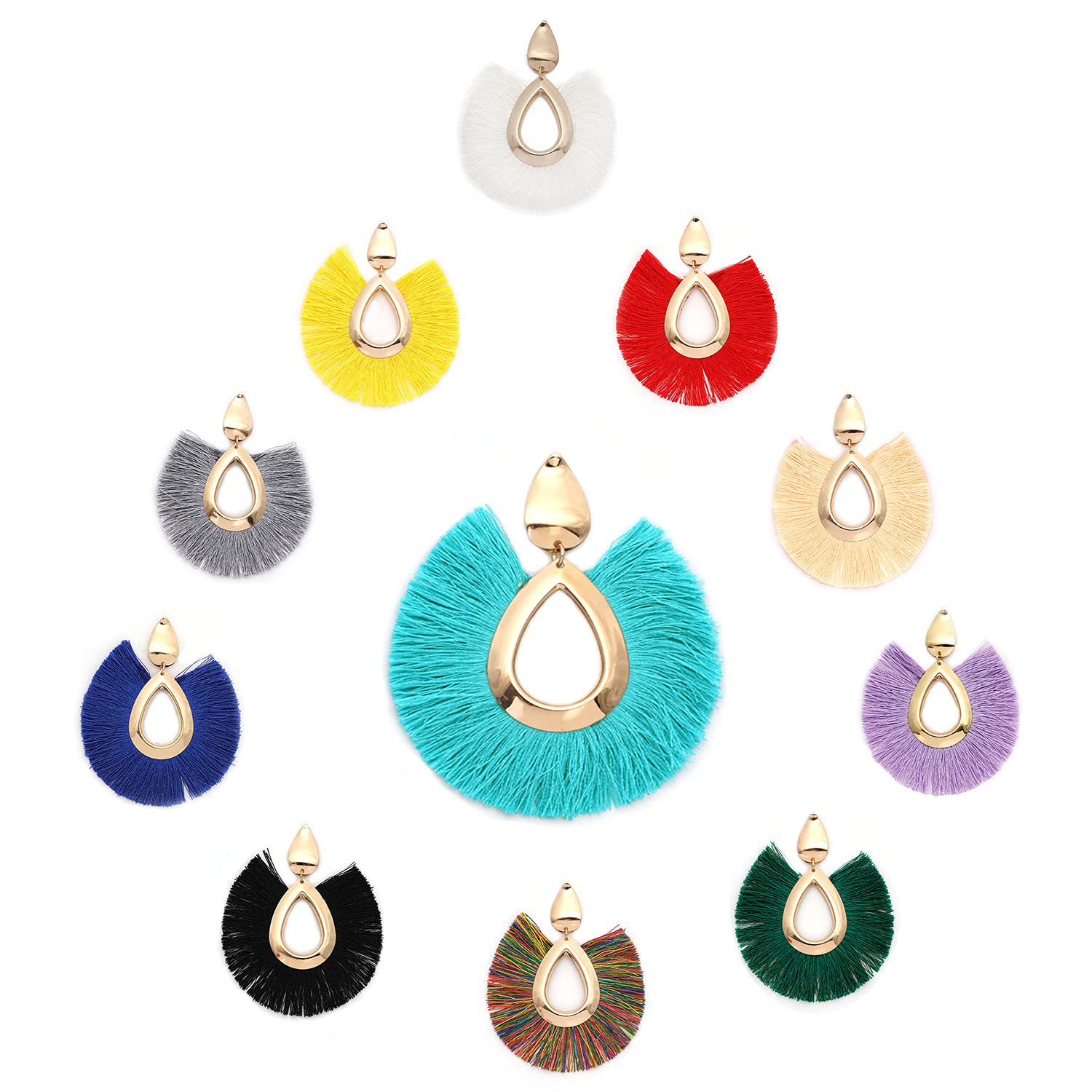 TINNYFY 12 Pairs Boho Statement Earrings Tassel Earrings Hoop Dangle Earrings Long Earrings for Women/Girl (B)