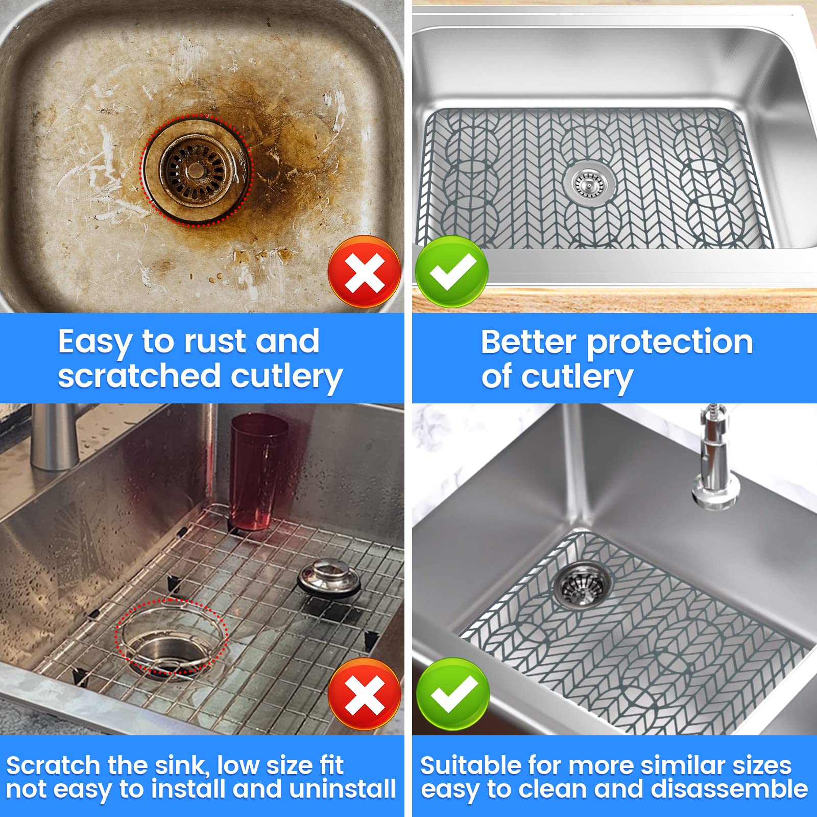 SPOLLSES 28.2"x15" Sink Protectors for Kitchen Sink,Silicone Sink Mat Fit Any Drain Sink Grid Accessory, Kitchen Sink Mats for Bottom of Farmhouse Stainless Steel/Porcelain Sink-With 9 Reserved Holes