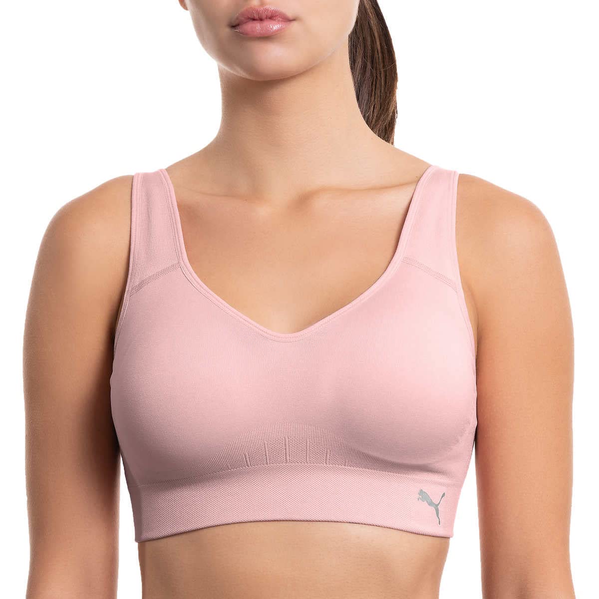 PUMA Women’s Seamless Convertible Sports Bra, 2-Pack White/Pink