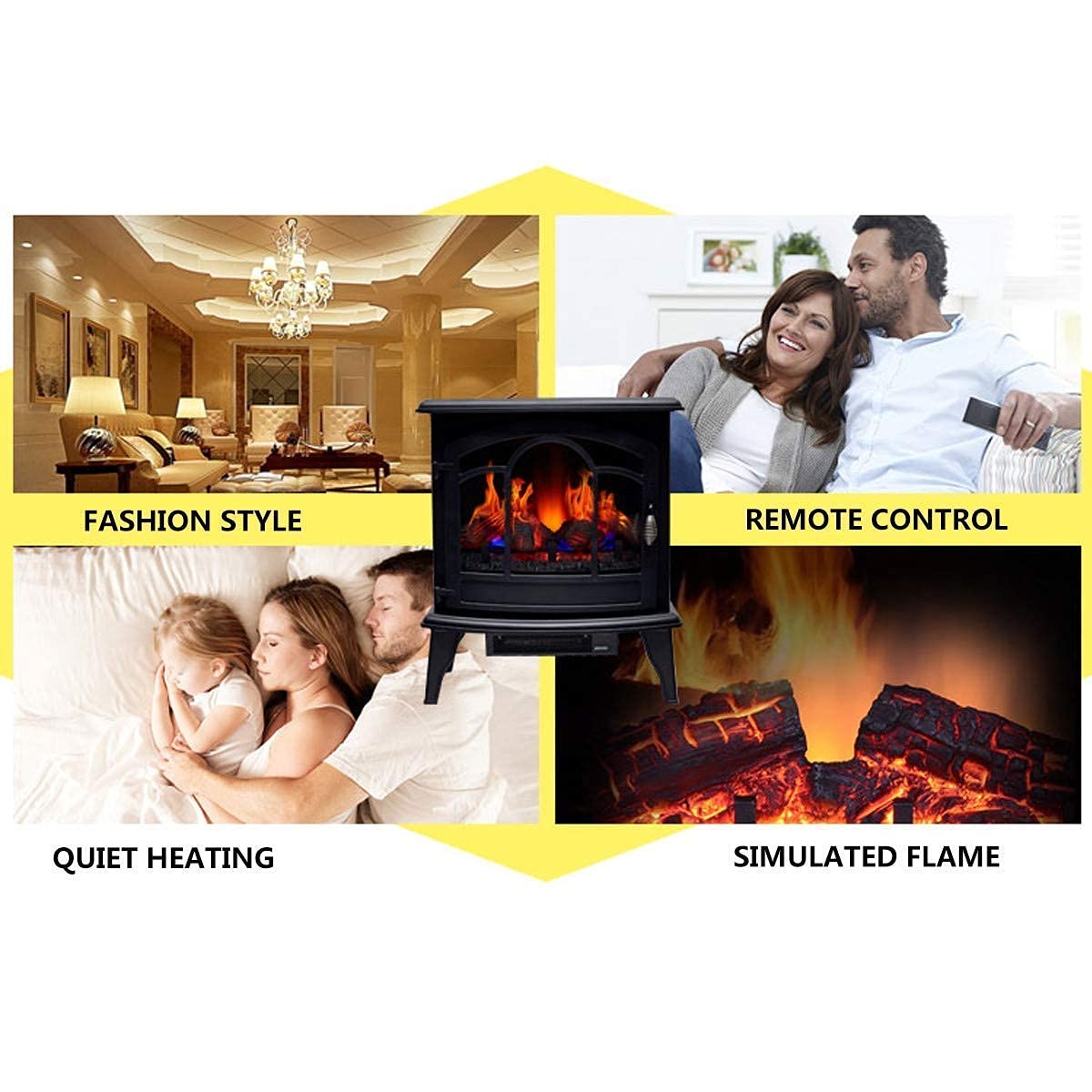 ROLTIN Electric Fire with Surround Mantelpiece Lights with Remote-Controlled Old Electric Fireplace Heater with Wood-Burned Led Light