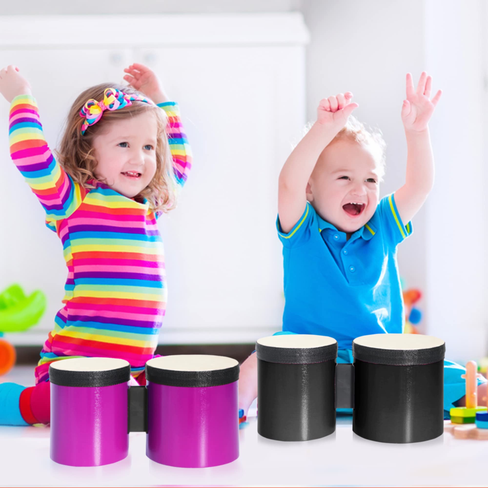 YONTY 5" and 6" Bongo Drum Set for Adults Kids Toddlers Beginners Professionals, Percussion Bongo Drum Natural Birch Wood Drum Set, Smooth Surface with Premium and Safe Nylon Edges, Purple