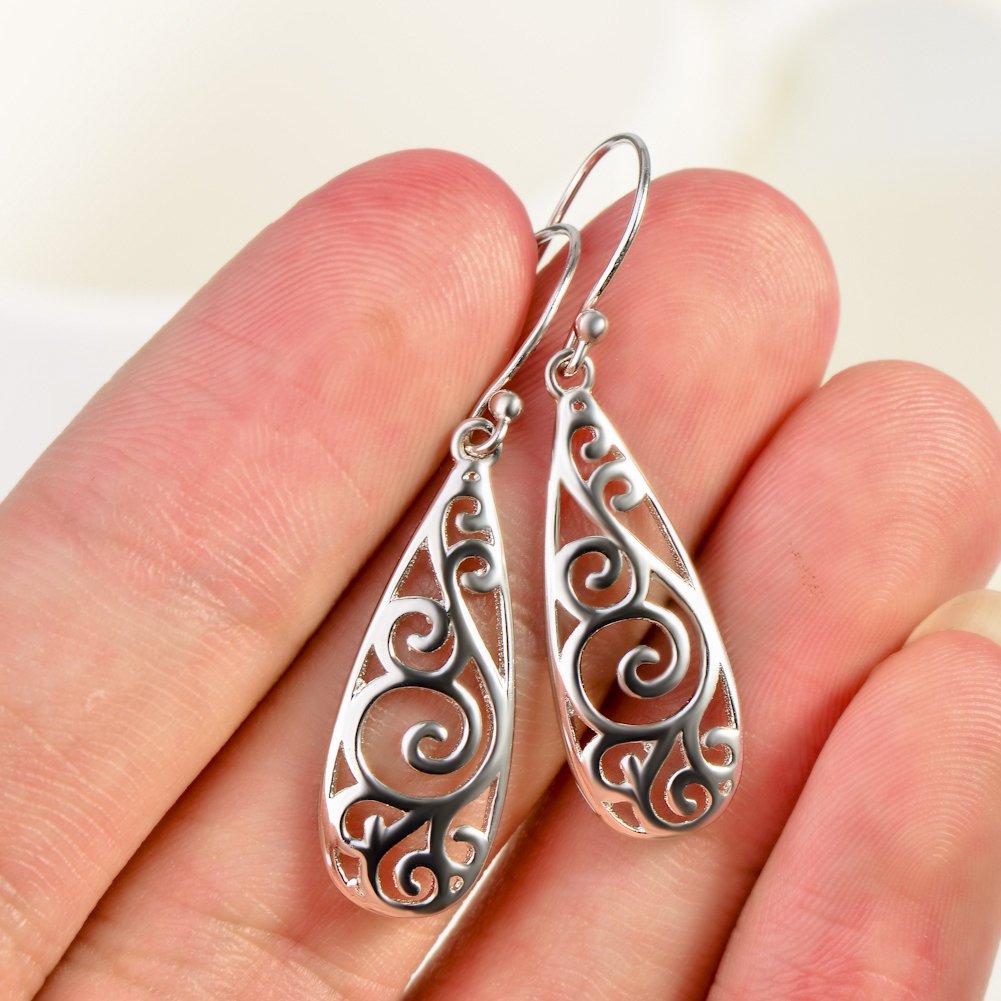 Sterling Silver Teardrop Dangle Filigree Earrings Jewelry Gifts for Women Abalone