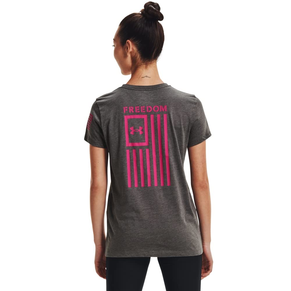 Under Armour Womens New Freedom Flag T-Shirt, Charcoal Medium Heather (019)/Virtual Pink, Medium
