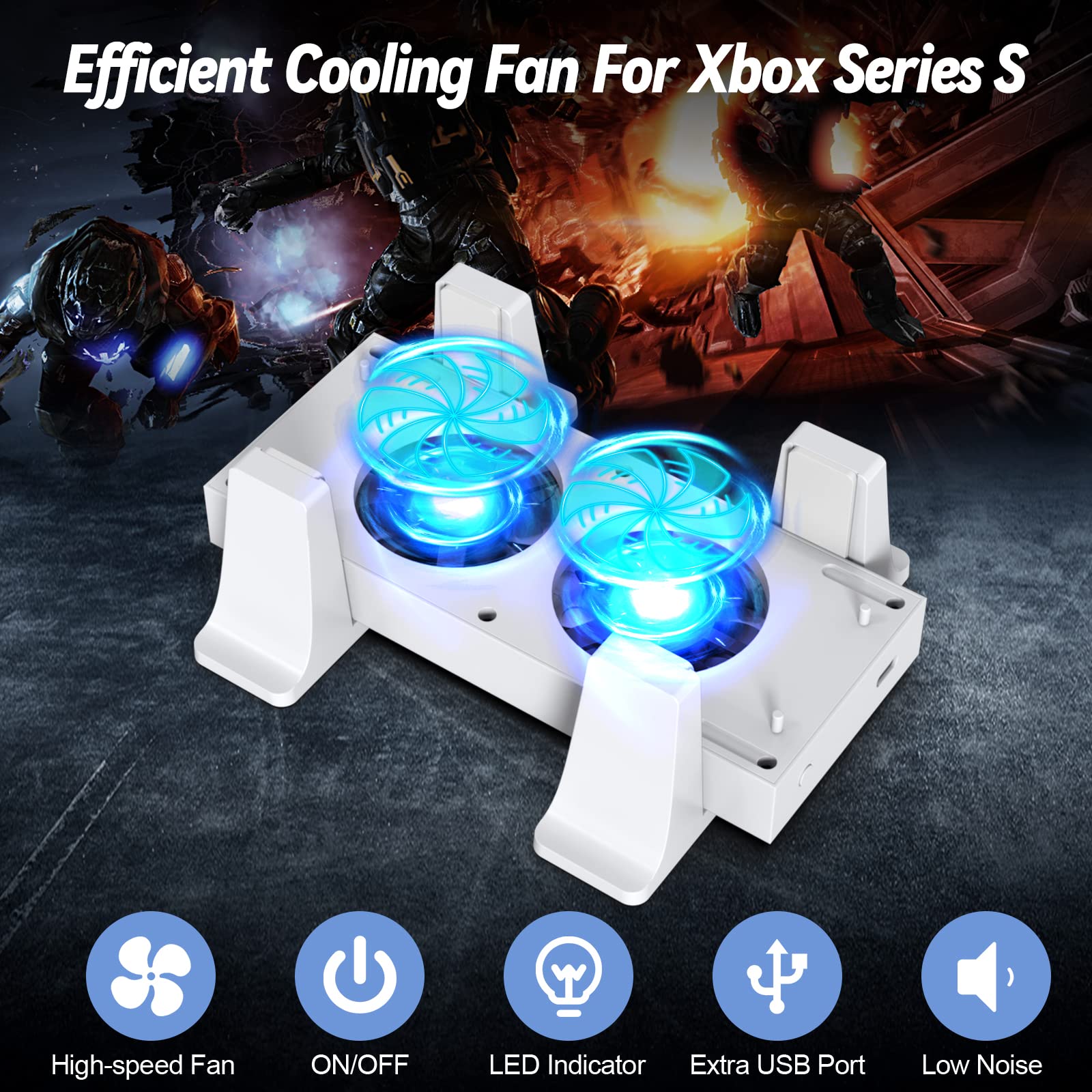 Wiilkac Cooling Fan for Xbox Series S, Dual Console Cooling Fan System, Cooling Stand for Xbox Series S with Adjustable 3 Level Wind & 2 Extra USB Ports, Two Installation Way for Xbox Series S