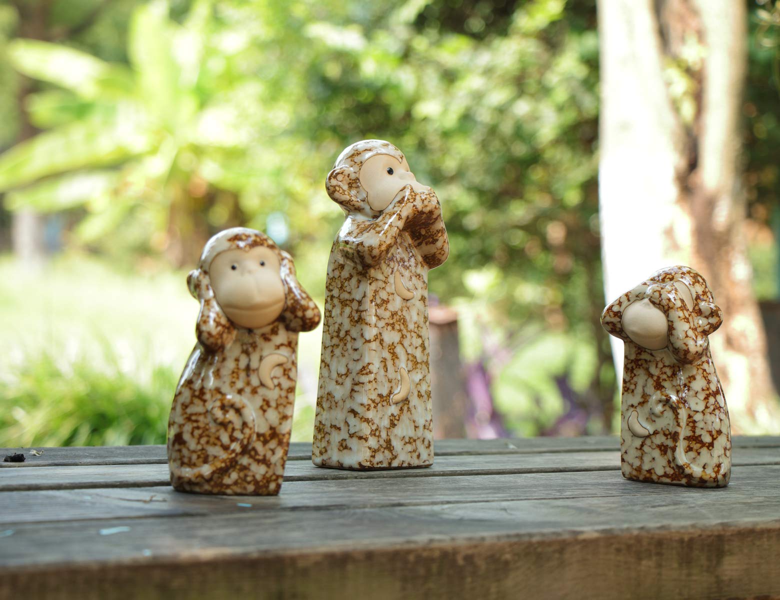 Rmdusk Hear See Speak No Evil Monkey Figurines, Ceramic Animal Statues Sculptures, Home Garden Décor Gift (Set of 3)