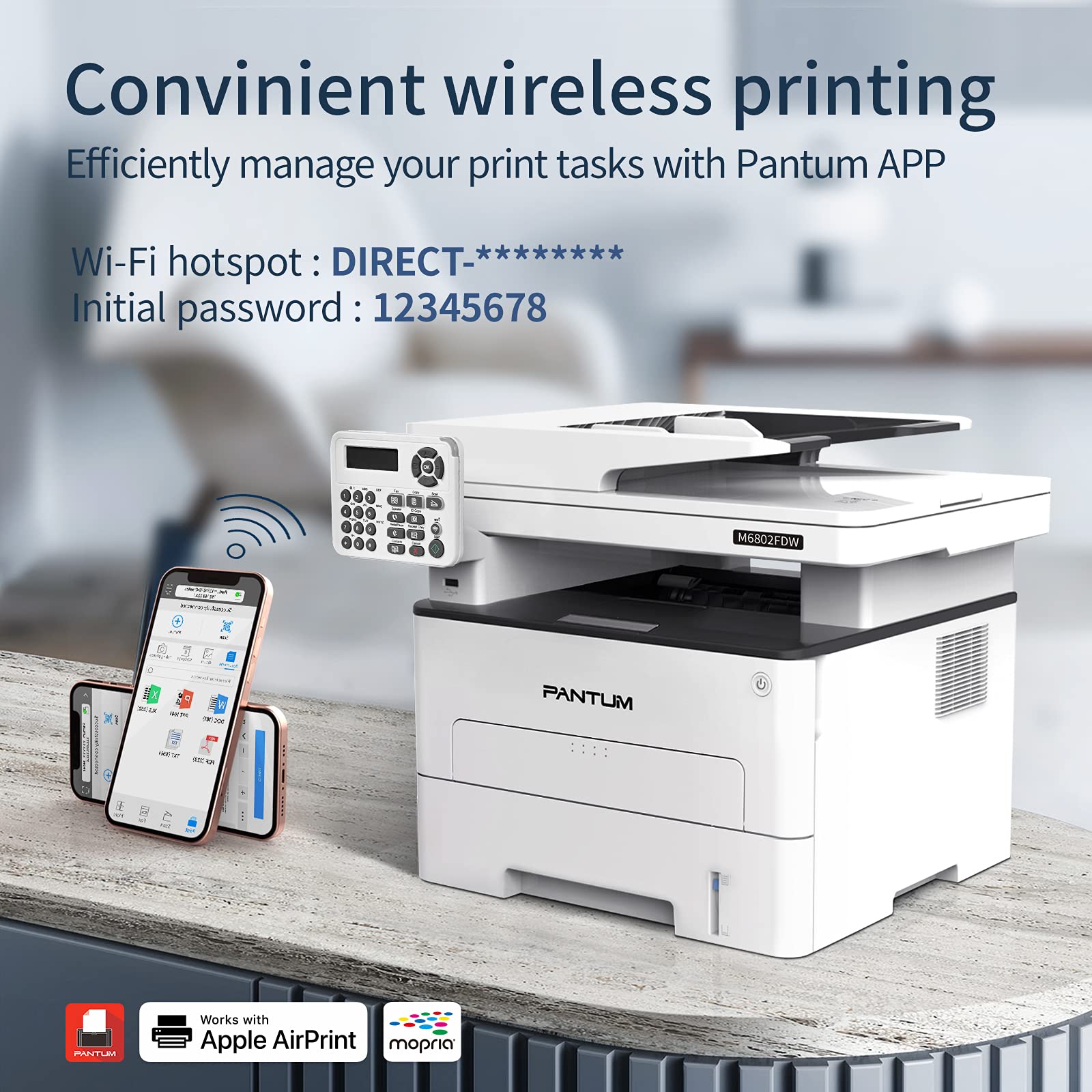 Pantum M6802FDW Wireless Monochrome Laser Printer Scanner Copier Fax All in One, Wireless Networking and Duplex Printing for Home and Office Use (V1X47B)
