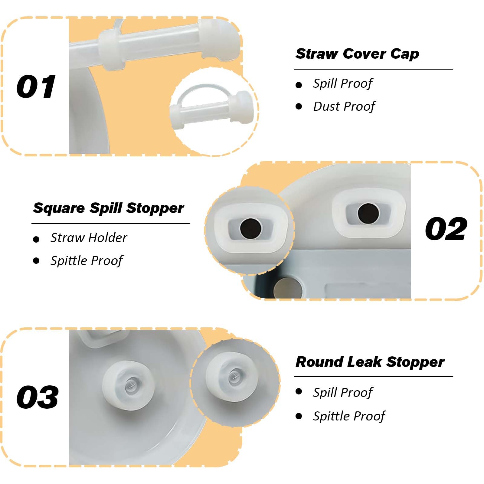 Silicone Spill Proof Stopper for Stanley Cup 40 oz 30 oz Quencher H1.0,Accessories Including Tumbler Silicone Boot, Straw Cover Cap, Square Spill Stopper and Round Leak Stopper, Clear