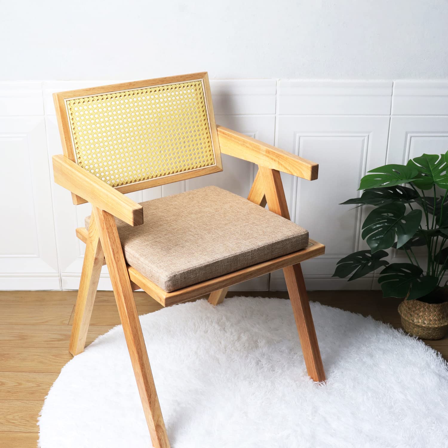 Takehanaus Office Kitchen DIng Chair Cushion Soft Square Cushion Non Slip Chair Pad and Seat Cushion with Machine Washable Cover 16In,Dark Beige, 16In x 16In