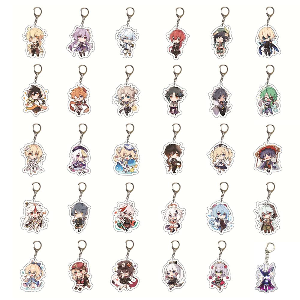 XHWUDI Genshin Impact keychain Set - Acrylic Keychain 30 Pack Genshin Anime Keychains with Key ring for men and Women