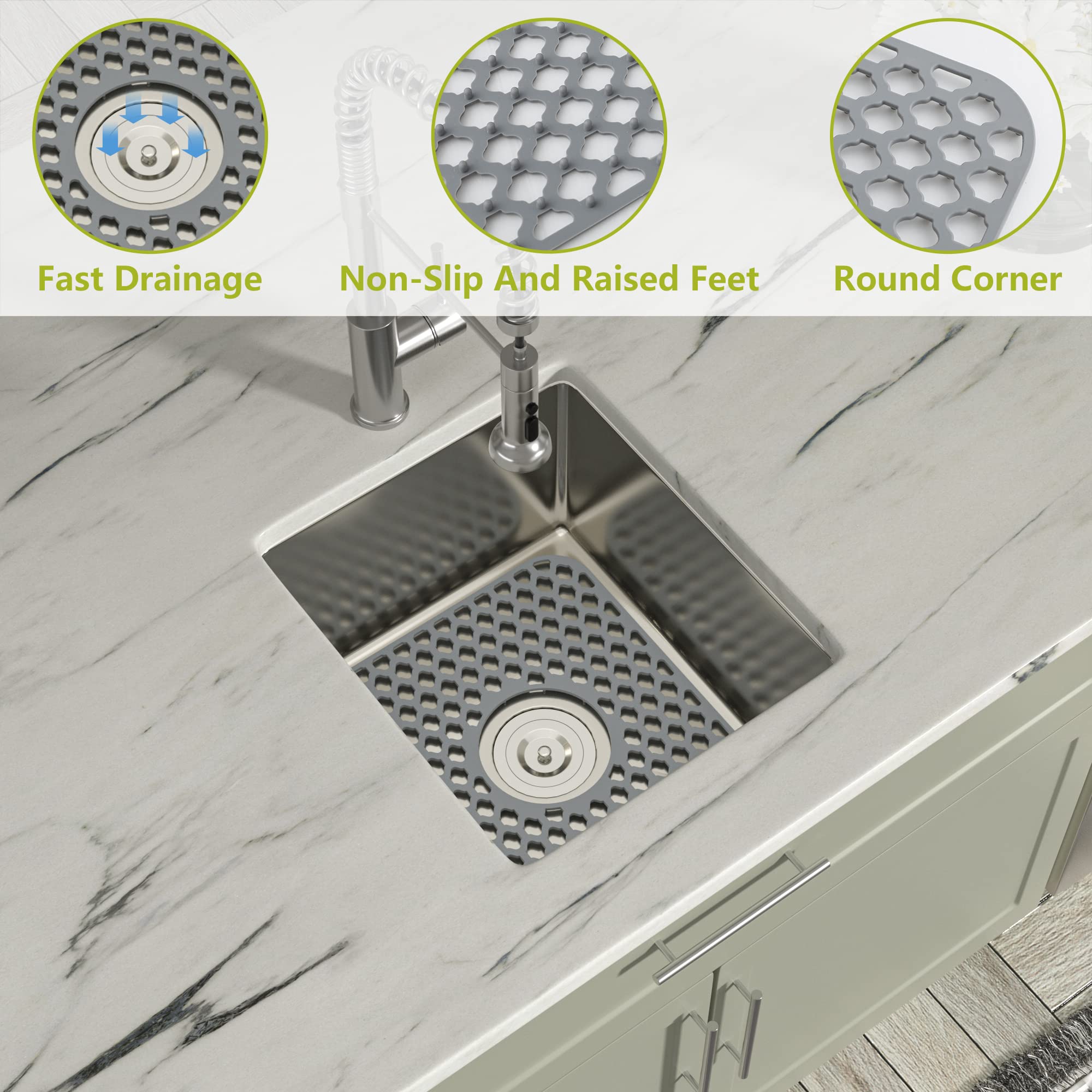 Silicone Under Sink Mat - Dcolora 31''x22'' Waterproof Under Sink Mat For Kitchen Bathroom Laundry Sink Flexible Cabinet Protector Mat with Drain Hole Easy To Clean Gray Drip Tray