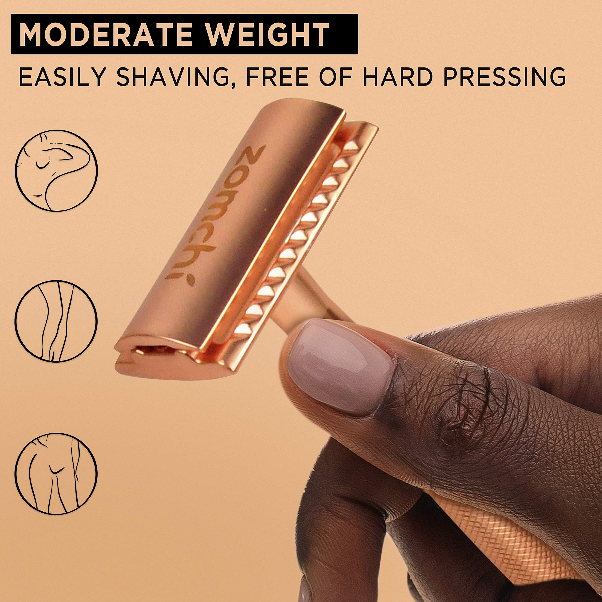 Safety Razor for Women, Men's Single Blade Razor with a Razor Stand with 10 Blades, Double Edge Razor with a Texture Handle, Metal Razor Women, Fits All Double Edge Razor Blades (Rose Gold)