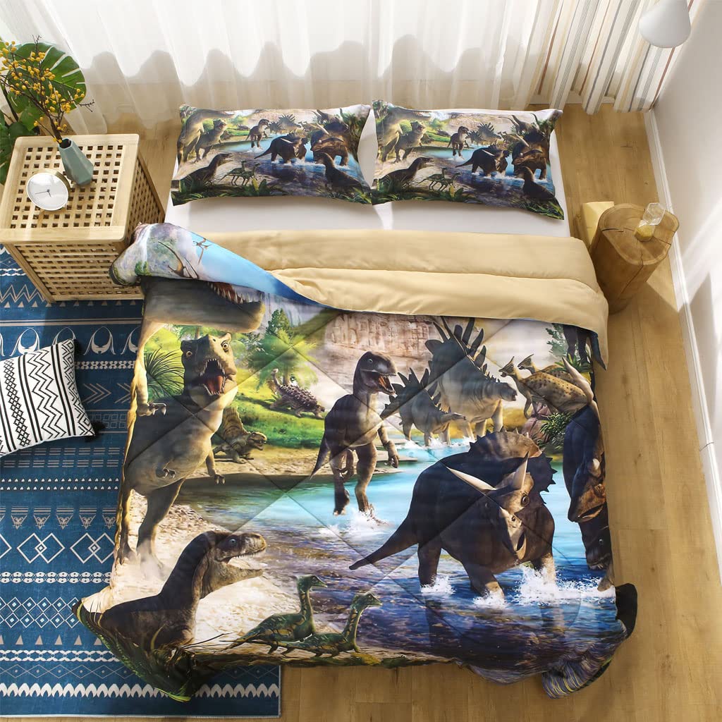 SIRDO 3 Piece Bed Sets for Boys Kids Twin Size 3D Dinosaur Prints Comforter Sets-Super Soft Fade Resistant Microfiber Duvet Sets