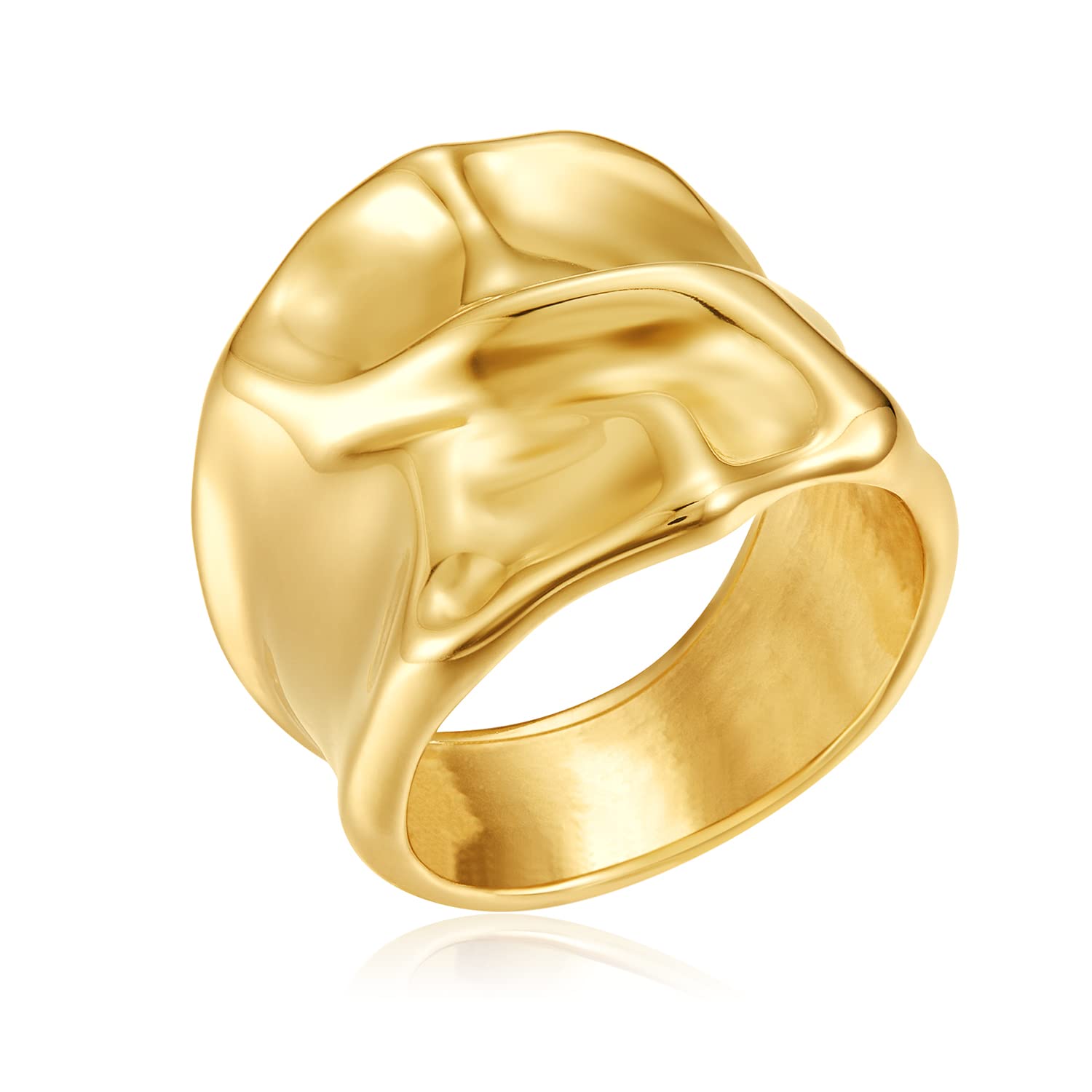 YADUDA Gold Rings for Women Men Vintage Rings Chunky Gold Statement Rings Thick 18K Gold Plated Band, Size 9
