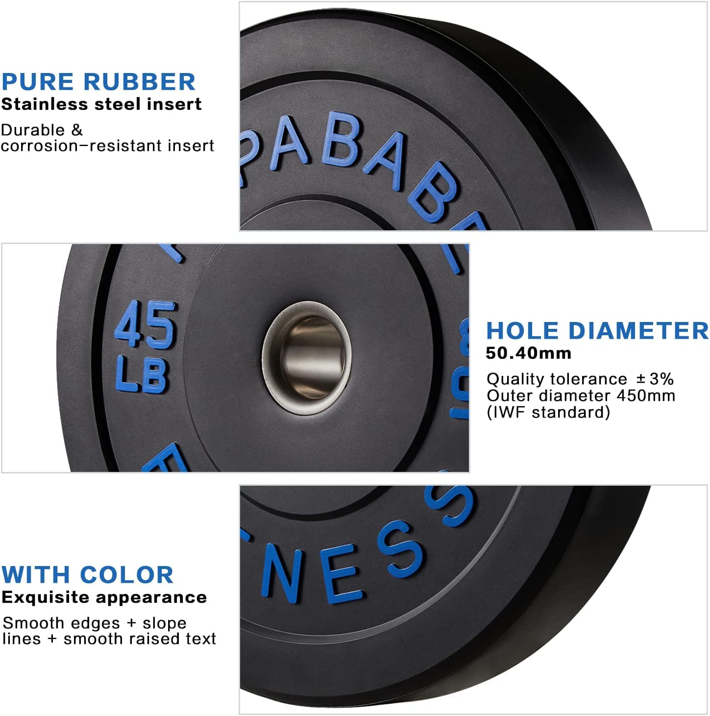 papababe 2 Inch Bumper Plates Set with 7-Foot Olympic Barbell, Color Coded Rubber Weight Plates with Steel Insert, Chrome Bar for Weightlifting Powerlifting (250LB + Bar)