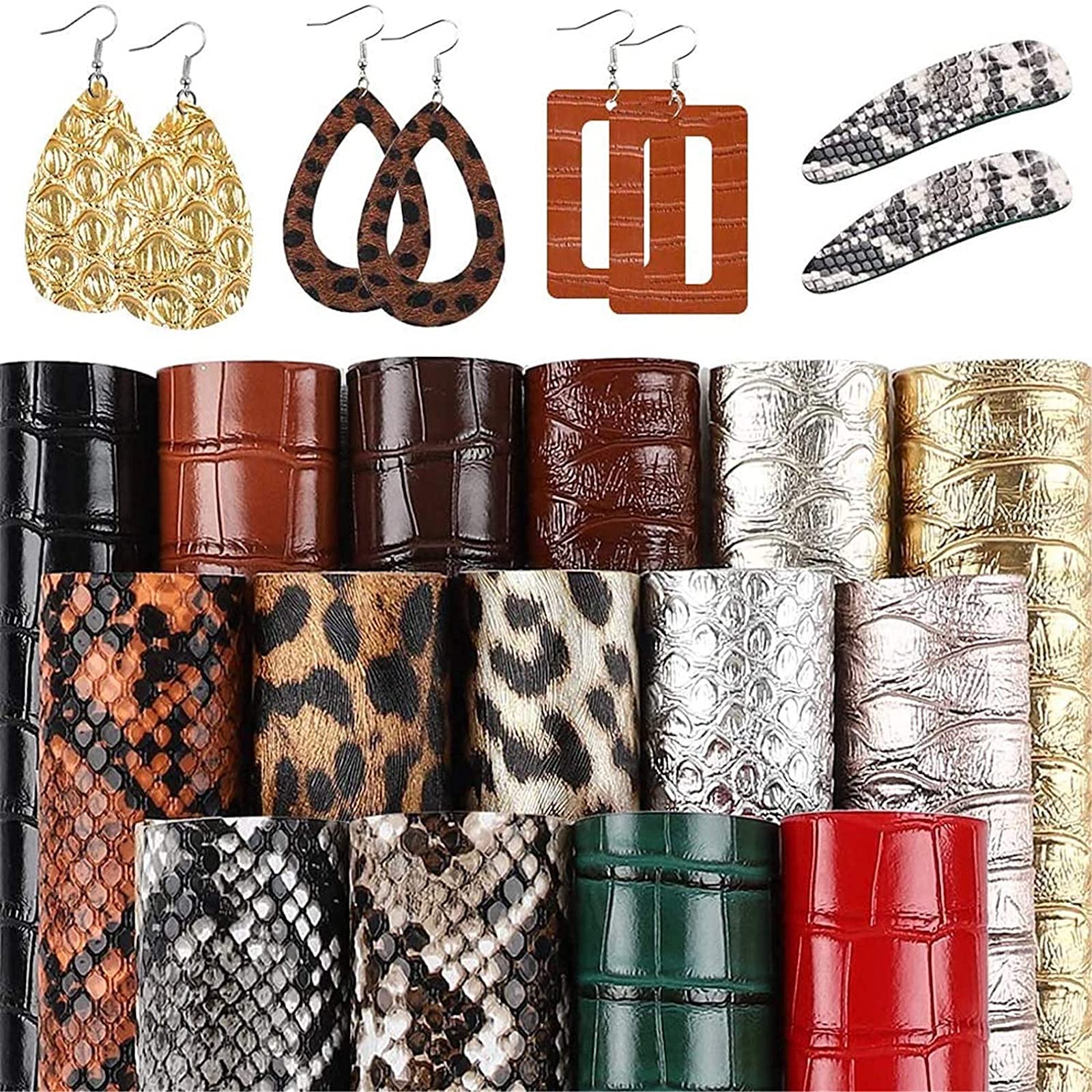 SGHUO 15pcs Faux Leather Sheets Embossed Fabric Sheets for Making Earrings, Hair Bows, Keychains and DIY Valentine's Day Craft (6.3 Inches x 8.3 Inches)