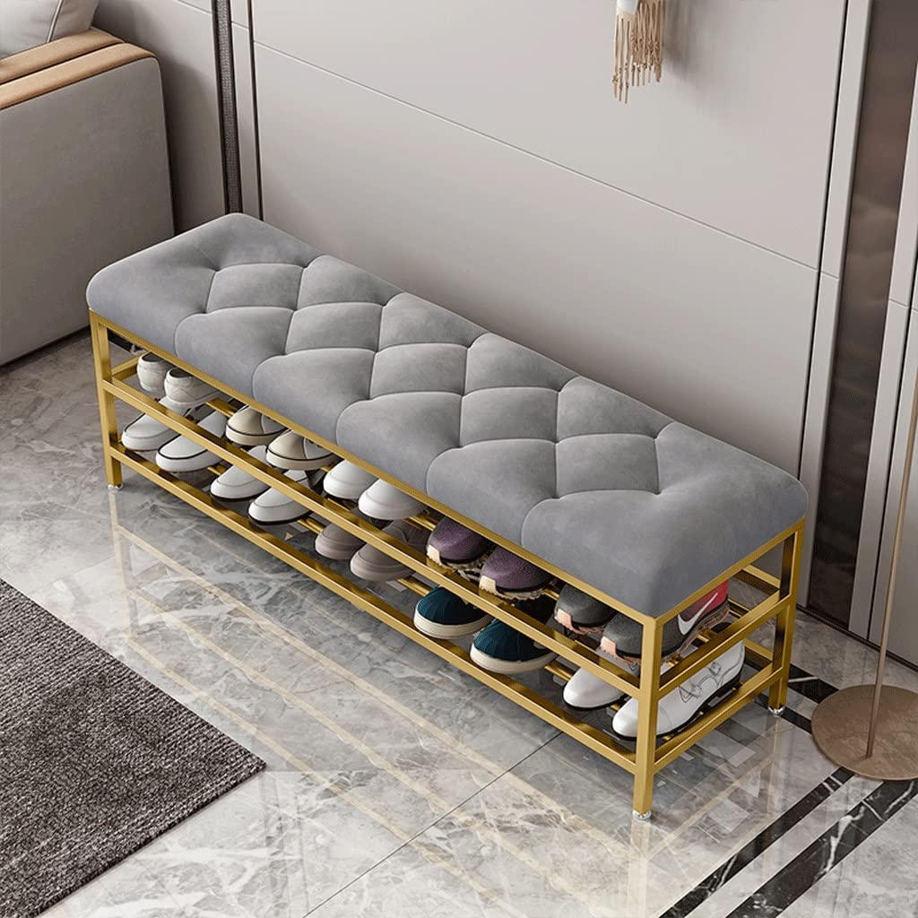 PONNYC Classic Nordic Creative Home Shoe Rack Bench Storage Shoe Stool Rack Metal Base Suitable for Living Room Entrance Corner Corridor