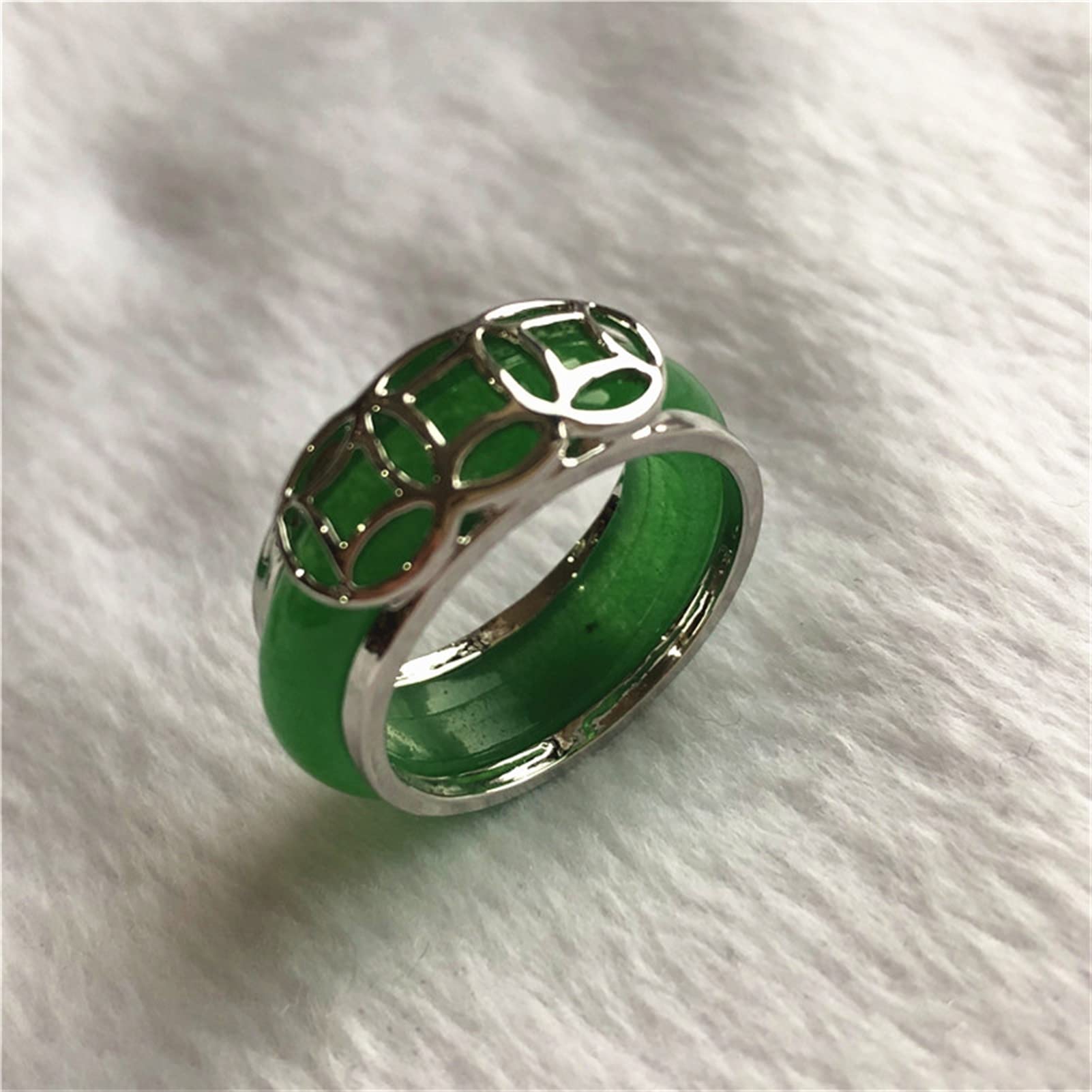 XIAOKUGUA 2PCS Elegent Hand Carving Green Purple Jades Ring Size :7-9 (Main Stone Color : Gold and Silver, Ring Size : 8)
