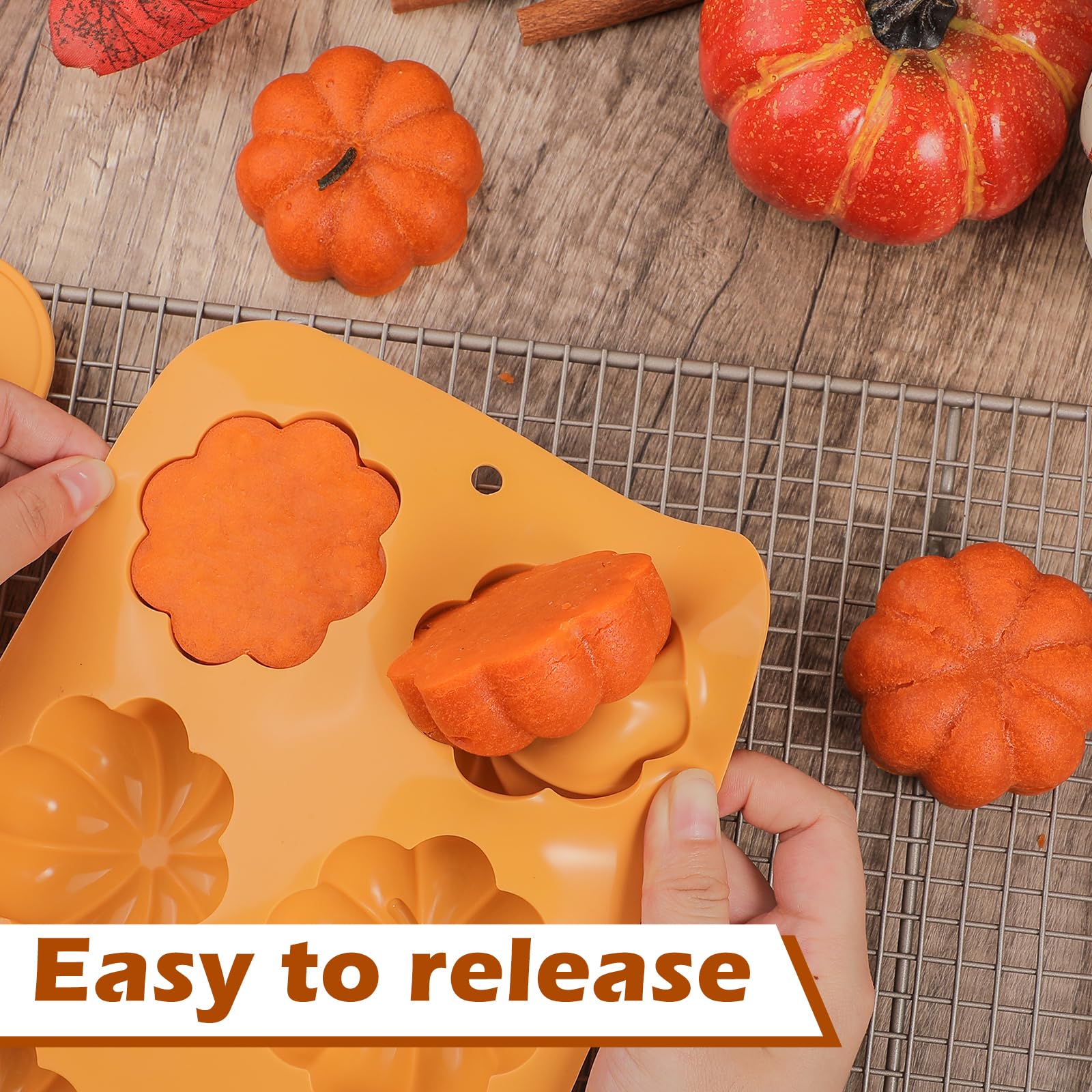 Webake Pumpkin Cake Mold Silicone 3D Pumpkin Cupcake Pan for Baking Dessert Mousse Mold Tray for Halloween Thanksgiving (2 PCS)