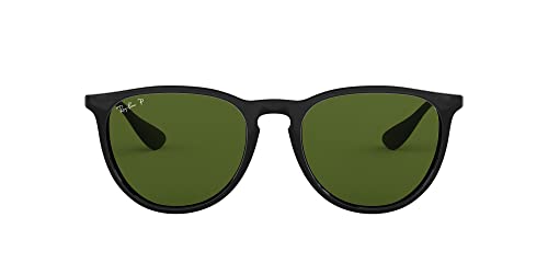 Ray-Ban RB4171 Erika Round Sunglasses, Black/Polarized Green, 54 mm
