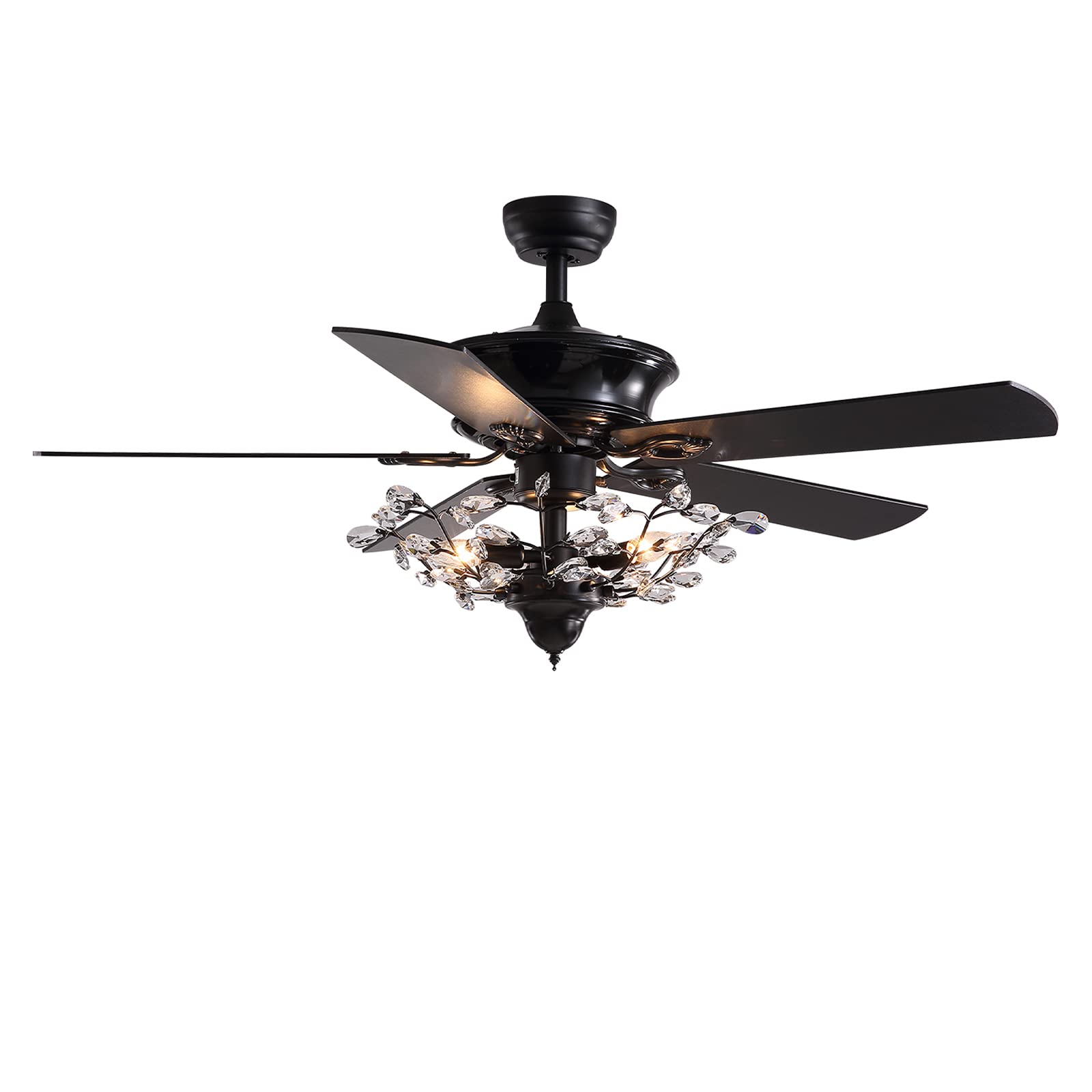 Siljoy 50" Reversible Crystal Ceiling Fan with Lights, Black Branches Ceiling Fan, 5 Wood Blades, Remote Control, Elegant Vintage Indoor Chandelier Fan Light Kit for Bedroom Dining Room