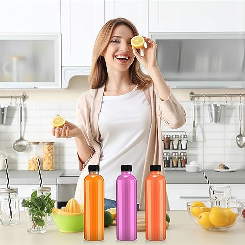 Thyle 200 Pieces Juice Bottles for Juicing Plastic Juice Bottles with Caps Bulk Clear Bottle with Caps Empty Reusable PET Bottles for Drinking Milkshake Smoothies Beverages Fridge (Black,16 oz)