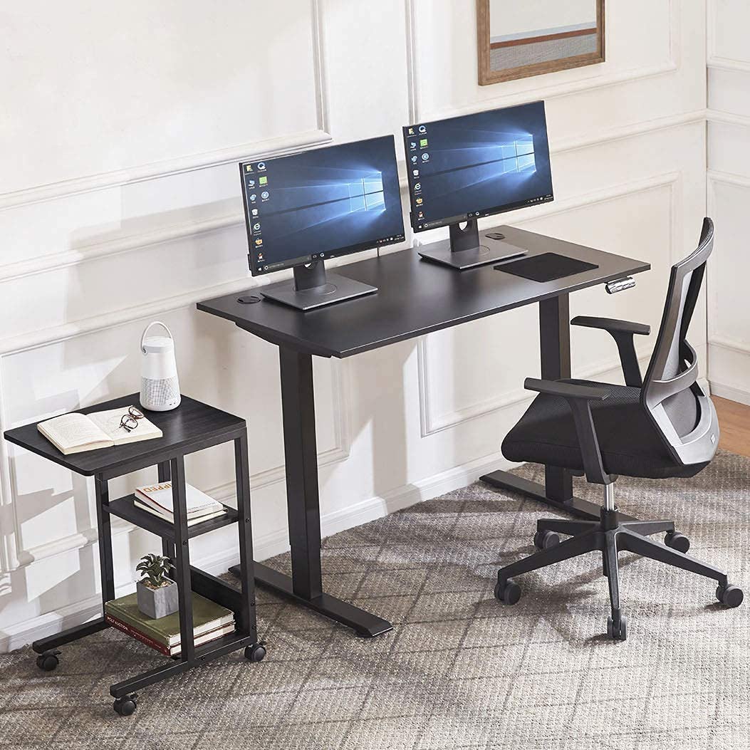 Sit Stand Desk 48 x 24 Inches Dual Motor Standing Desk, Electric Height Adjustable Desk with Whole Piece Desk Board USB Port for Home Office (Grey Walnut Tabletop+Black Frame)
