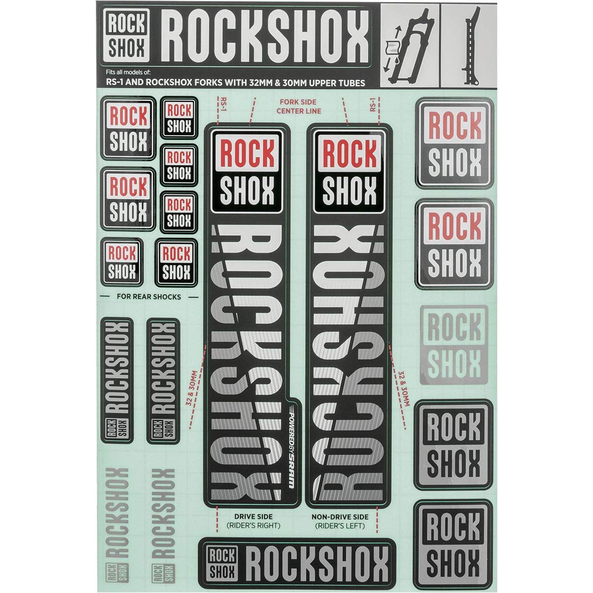 RockShox Decal Kit, 30/32mm, White Color Matching