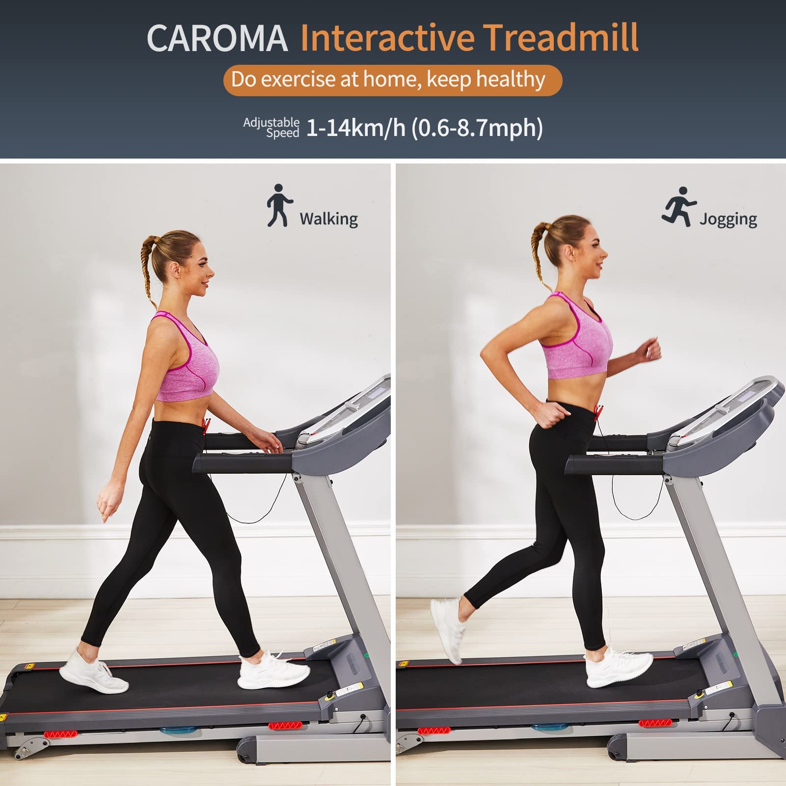 Treadmill 300 lbs with Auto/Manual Incline for Home, 3.25 HP Folding Treadmill with APP, 9 MPH Running Machine for Home/Gym with Shock Absorber, Bluetooth Speaker/LCD/Pulse Monitor, 12 Programs (Gray)