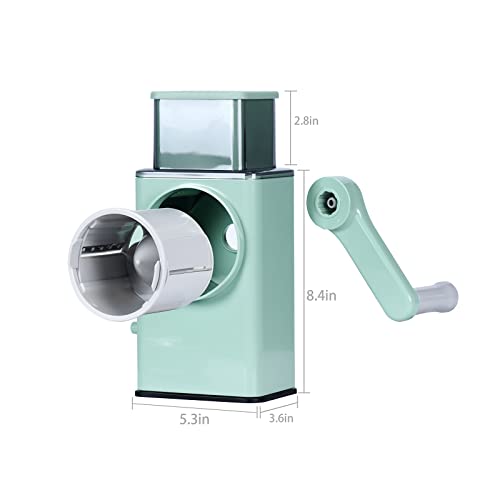 Potato Slicer Upgraded Hand Crank Vegetable Cutter Rotary Cheese Graters Multifunctional Chopper Veget Shredders Fruit Kitchen Tool with 3 Stainless Steel Drum Blades for Vegetables(Green)