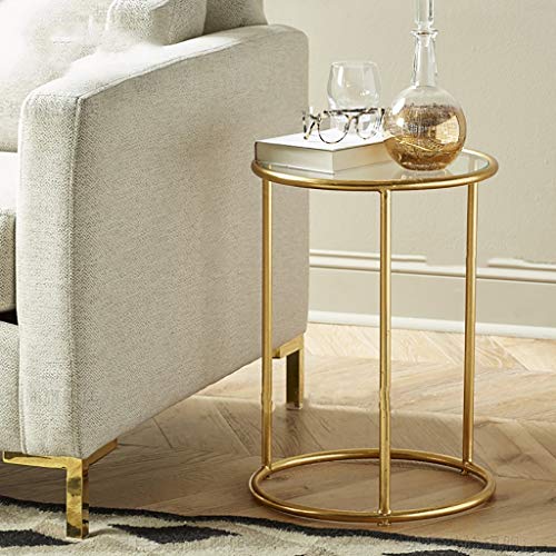 Saladplates-LXM End Tables End Table,Glass Bedside Sofa Side Table with Metal Frame,Small Coffee Snack Table for Home,Office,Bedroom,Hallway,Living Room,Balcony