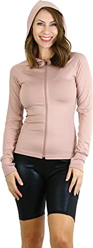 ToBeInStyle Women's Long Sleeve Full Zip-Up Lightweight Moisture Wicking Active Jacket w/Hood - Light Pink - Medium