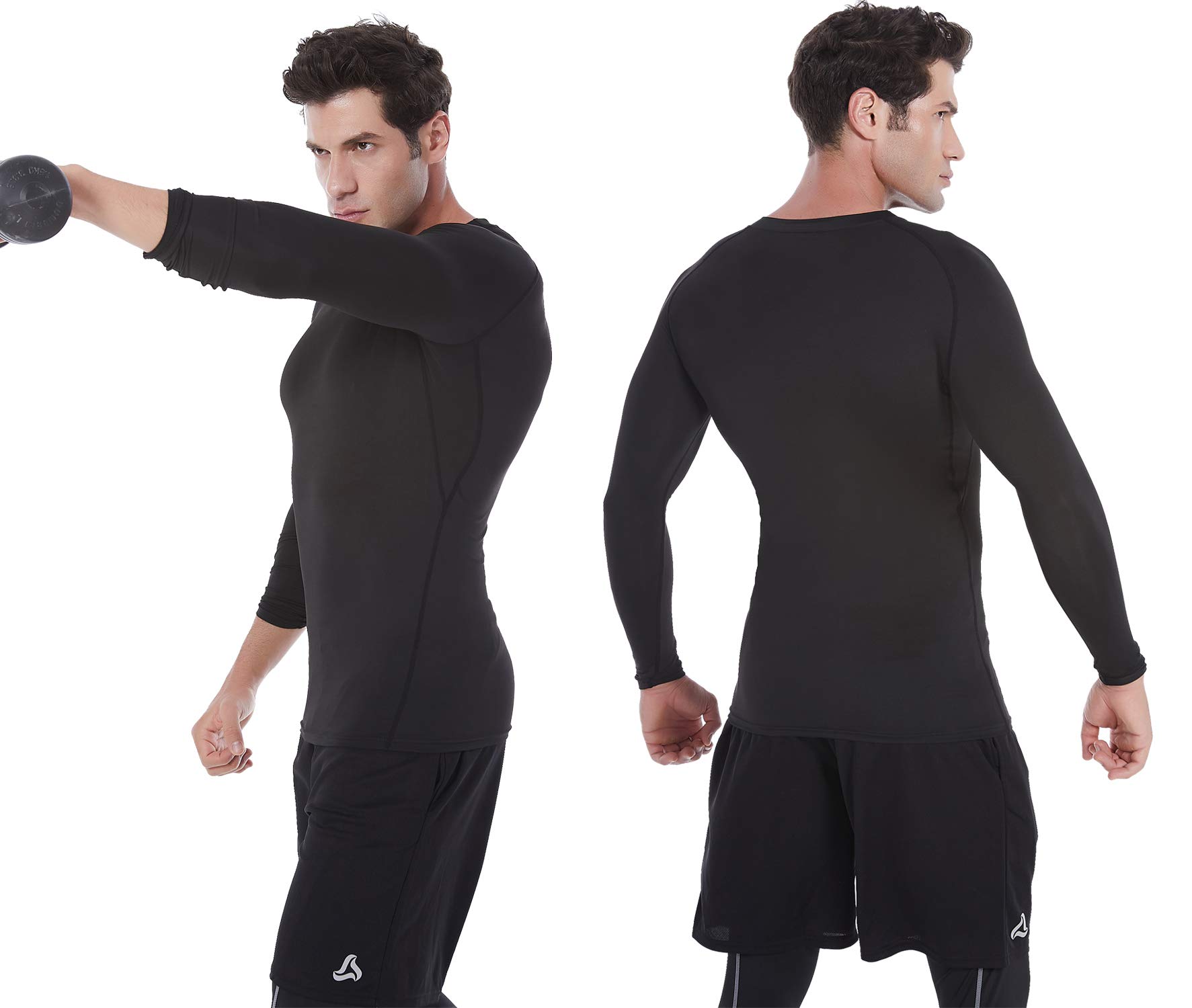 SILKWORLD Men's Long-Sleeve Compression Shirt Base-Layer Running Top, 3 Pack: Black#3, L