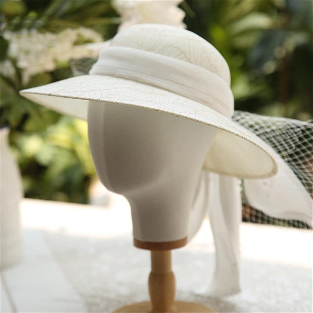 Vintage Wedding Jazz Hat Ladies White Lace Chic Veil Wedding Hat Wedding Headwear Accessories M56-58cm