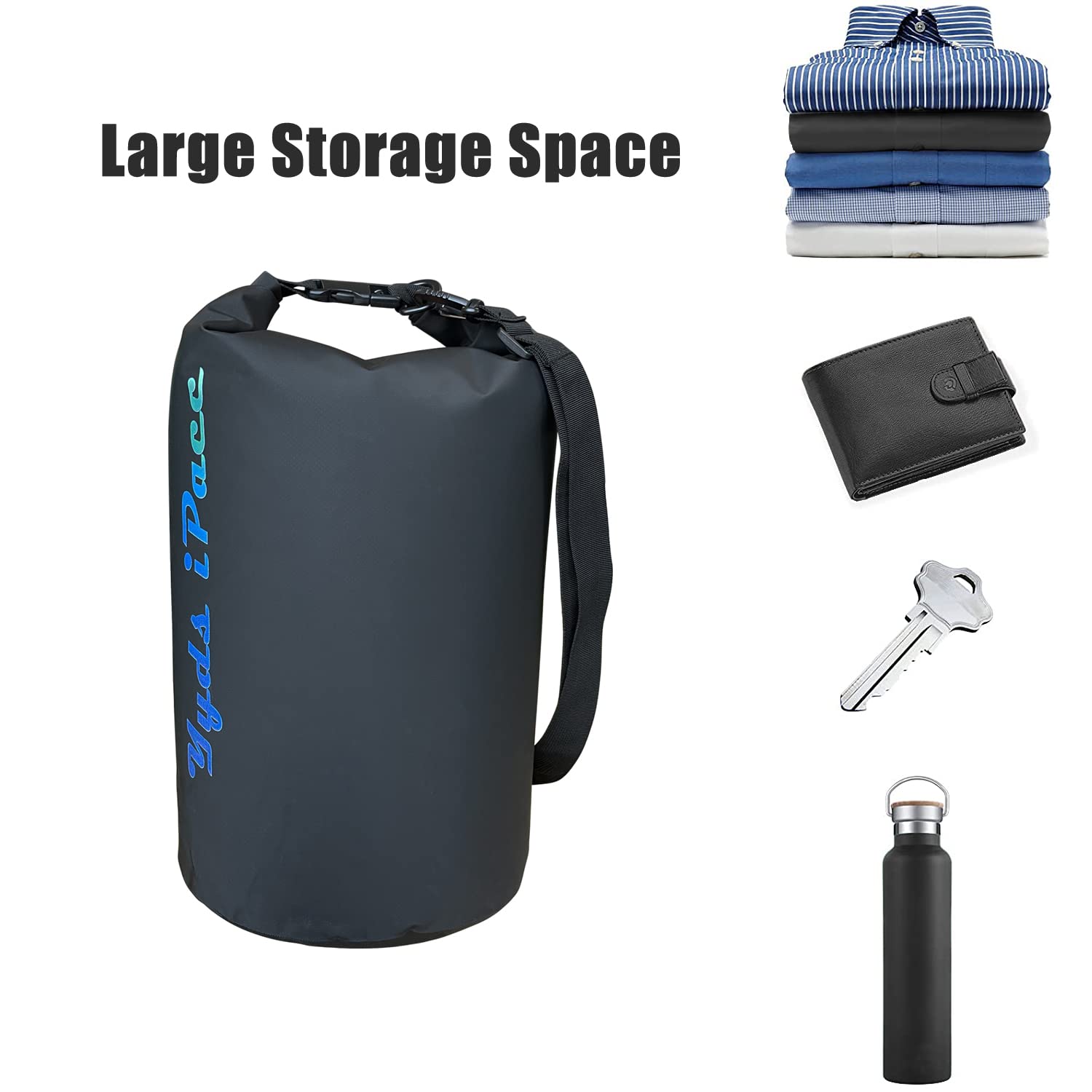 Yyds iPace Waterproof Dry Bag with Adjustable Shoulder Strap, Roll Top Dry Sack for Boating, Kayaking, Swimming, Hiking, Camping, Rafting, Fishing[Black]